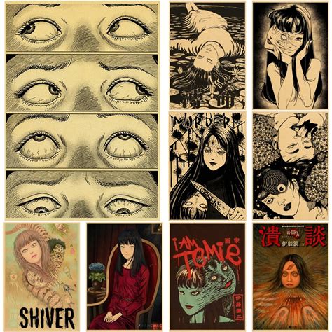 공포 만화 토미 준지 이토 포스터 레트로 크래프트 종이 인쇄 애니메이션 빈티지 홈 룸 카페 바 아트 벽 장식 미적 그림 Aliexpress