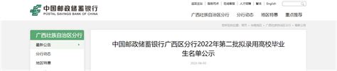 2022年中国邮政储蓄银行广西区分行第二批拟录用高校毕业生名单公示