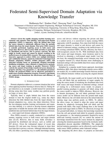 Pdf Federated Semi Supervised Domain Adaptation Via Knowledge Transfer