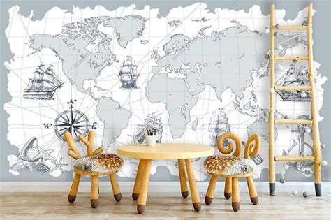 Фотообои карта мира серая Id 106743714