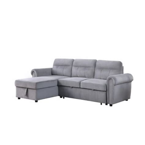 Irma 97 Inch 2 Piece Sectional Sofa Pull Out Bed Rolled Arm Gray
