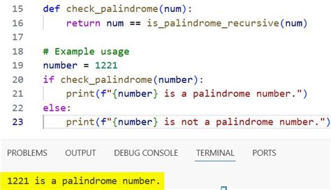 Check A Palindrome Number In Python Using A Function