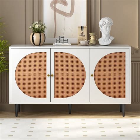 Wishdor Sideboard Mit 3 Rattan Verzierten Türen Kommode Highboard Mit
