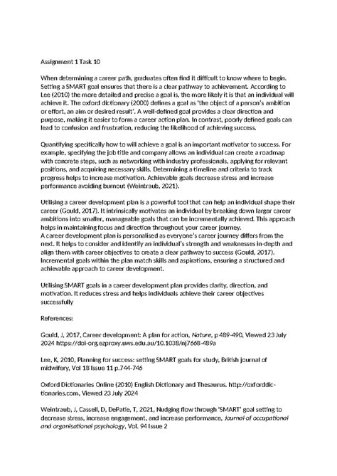 Assignment 1 Task 10 Smart Goals Assignment 1 Task 10 When Determining A Career Path