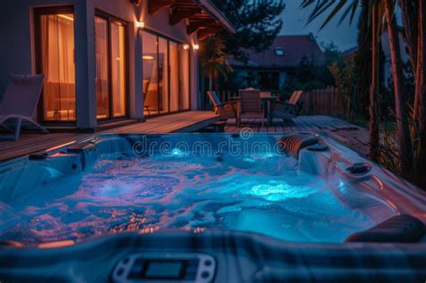 Hydromassage Pool In Private Cottage Illuminated Hot Tub Pool With