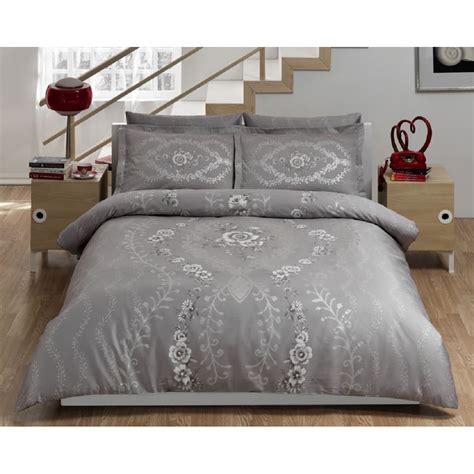 Комплект постельного белья TAC SATIN DELUX семейный LOUVRE, серый 4246 ...
