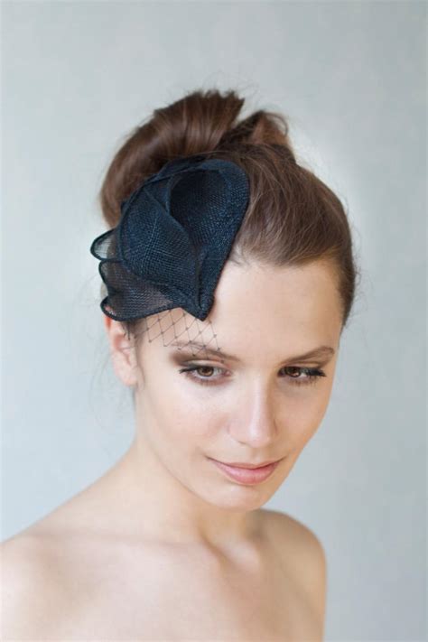 Bridal Millinery Hat With Black Veil Black Headpiece MIllinery