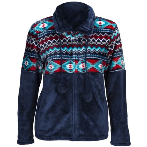 Trailcrest Womens Aztec Flannel Plush Fleece Full Zip Jacket Color