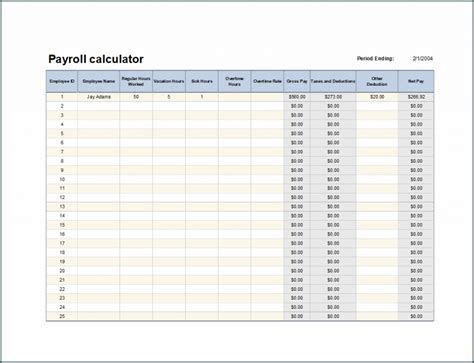 Free Printable Payroll Calculator Template