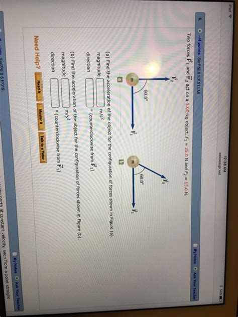 Solved Two Forces F 1 And F 2 Act On A 3 00 Kg Object F 1 Chegg