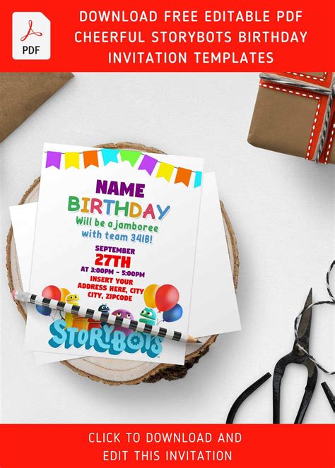 Free Editable Pdf Party Like A Bot Storybots Birthday Invitation