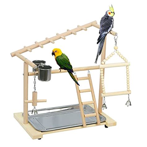 Lilithye Natural Wood Bird Playground Parrot Bird Stand Playstand For