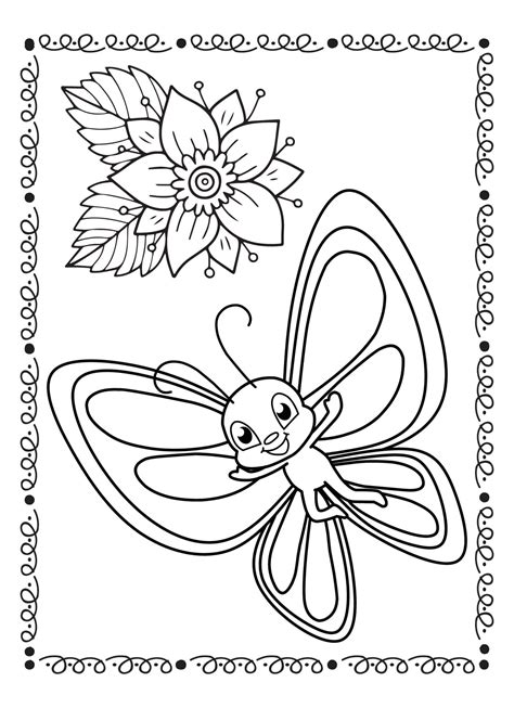 desenho de flor e borboleta para colorir para crianças 14161330 Vetor