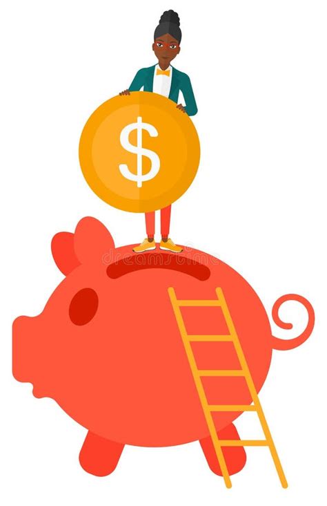 Woman Putting Coin In Piggy Bank Stock Vector Illustration Of Happy