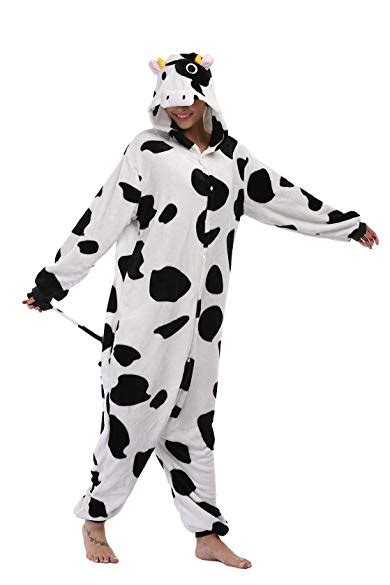 Unisex Adults Plus Size Onesie Pajamas White Cow Animal Costume Cosplay