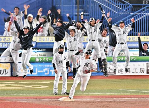 藤岡裕大の起死回生3ランに大喜びのロッテベンチ【写真】：中日スポーツ・東京中日スポーツ