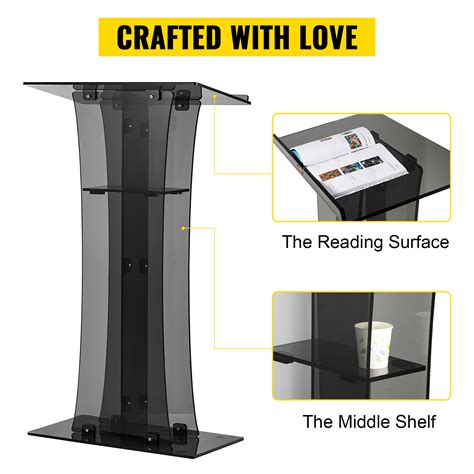 VEVOR Acrylic Pulpit 47 Tall Clear Podium Stand W Wide Reading Surface Storage Shelf