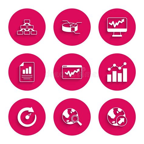 Set Graph Chart Infographic Search Globe Financial Growth Digital Speed Meter Document With