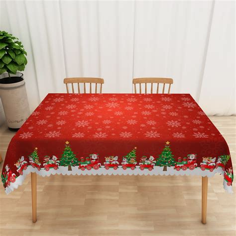 Mizhona Red Christmas Tablecloths For Rectangle Tables Snowflake And Pine Tree Table Cloth For