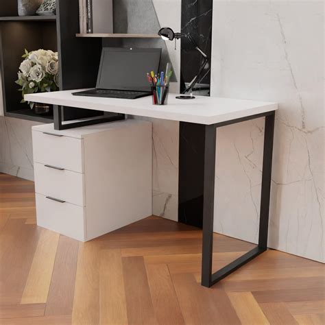 ᐉ Стіл письмовий у стилі Loft з трьома висувними ящиками Монтана 1200х760х600 мм Білий • Краща