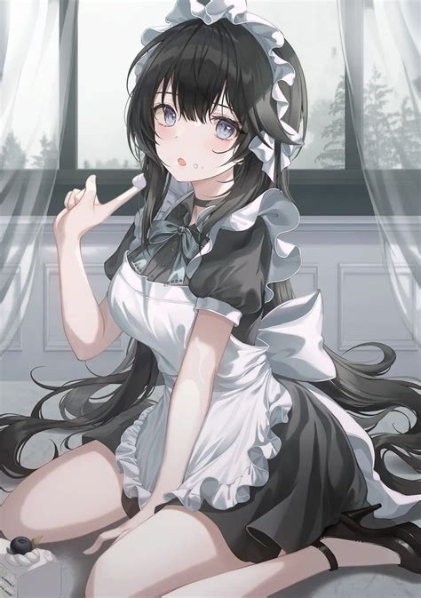Anime Girls Maid Maid Outfit Cake Sweets Blue Eyes Wallpaper