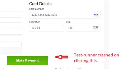 Cypress Test Runner Crashing On Clicking Make Payment Using Stripe