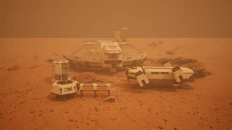 Futuristic Spaceship Landed On Mars Base Stock Motion Graphics Sbv