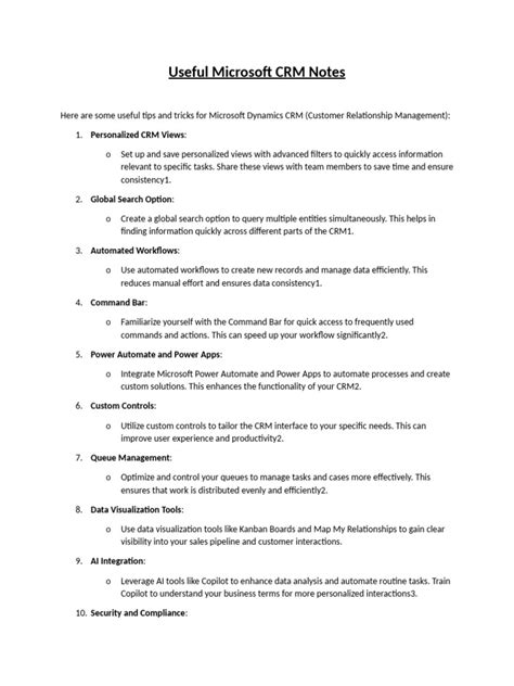 Useful Microsoft Crm Notes Pdf Customer Relationship Management Automation