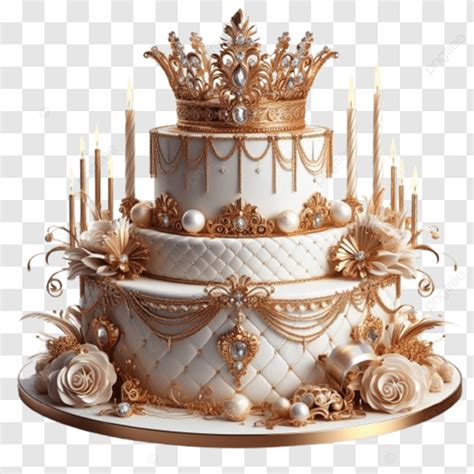 Hermoso Pastel De Bodas Con Decoración Dorada Y Crema Dulce Png