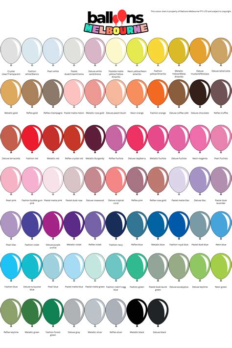 Balloon Colour Chart Balloons Melbourne Melbournes 1 Balloon Suppliers For Over 25 Years