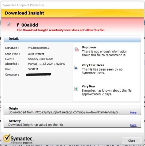 Symantec Endpoint Protection Blocking Netapp Support Siteファイルのダウンロード Netapp