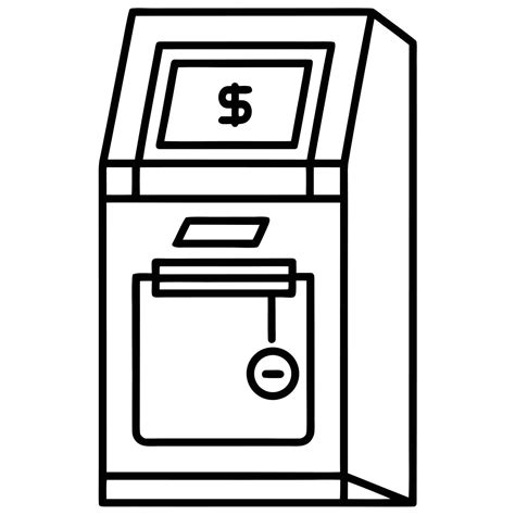 Outline Drawing Of An Atm Machine With A Dollar Sign On The Screen