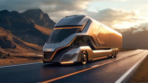 Electric Cargo Semi Trailer Truck Driving On The Highway Transporting