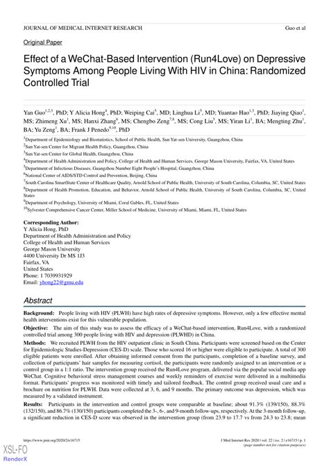 Pdf Effect Of A Wechat Based Intervention Run4love On Depressive Symptoms Among People