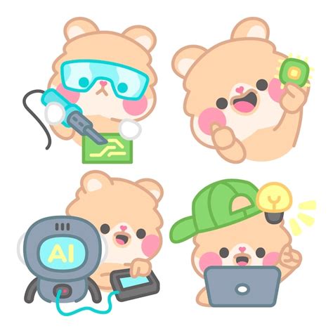 Premium Vector Computer Engineer Stickers Collection With Kimchi The Hamster