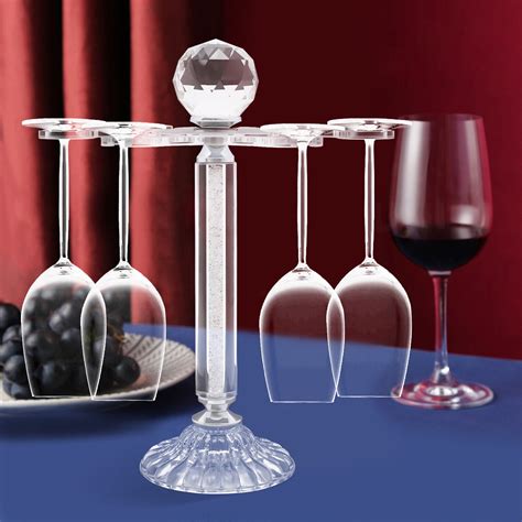 Desktop 6 Goblets Clear Rotate Stemware Rack Elegant Crystal Glass