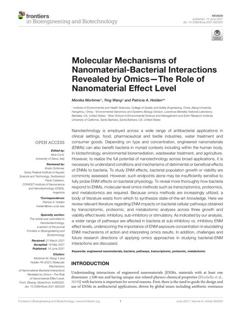 PDF Molecular Mechanisms Of Nanomaterial Bacterial Interactions Revealed By OmicsThe Role Of