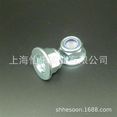 4级德标din6926m5蓝白锌六角法兰面尼龙防松锁紧螺母螺帽m5 阿里巴巴