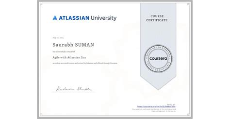 saurabh suman on linkedin completion certificate for agile with atlassian jira