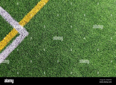 Green Artificial Grass Turf Soccer Football Field Background With White