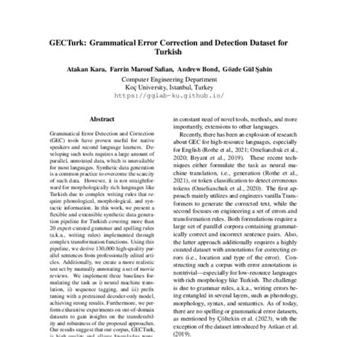 Gecturk Grammatical Error Correction And Detection Dataset For Turkish