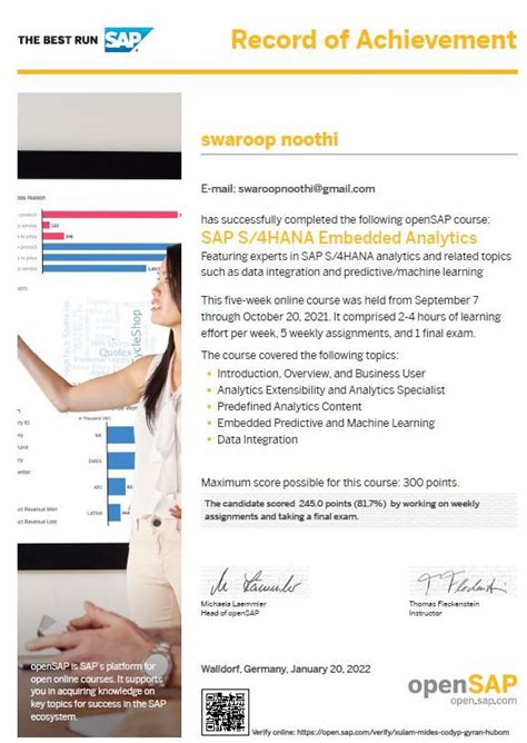 Swaroop Kumar Noothi On Linkedin Record Of Achievement Opensap