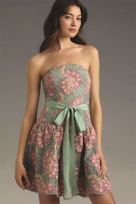 Shoshanna Strapless Floral Lace Mini Dress Anthropologie
