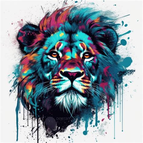 Premium Ai Image Colorful Lion Head In Dark Bronze And Azure Neonpunk
