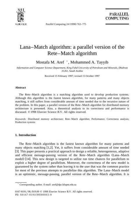 Pdf Lanamatch Algorithm A Parallel Version Of The Retematch