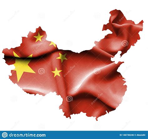 Mapa De China Con La Bandera Que Agita Aislada En Blanco Stock De