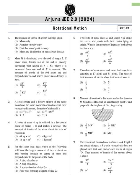Rotational Motion Dpp 01 Of Lec 02 Arjuna Jee 20 2024