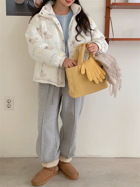 말리누 밑단 스트링 마르티즈 패턴 패딩 1color