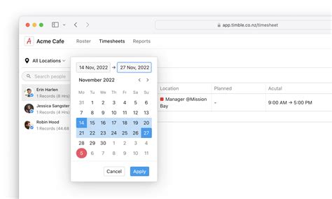 Timesheets Custom Date Range Timble