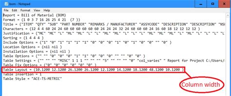 solved bom report table doesn t follow table style column widths